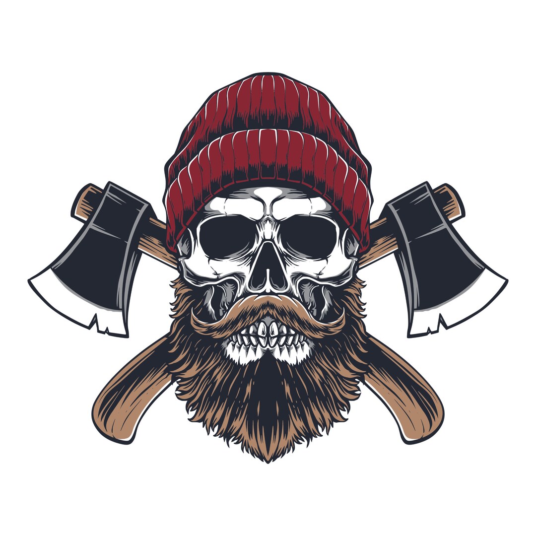 Hipster Skull With Axes SVG: Bearded Skeleton Head Clipart (digital ...