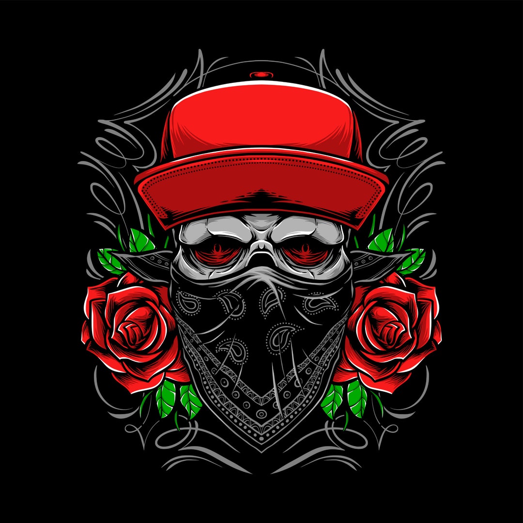 Skull Bandana Red Hat Roses SVG: Mafia Skeleton Vector Cut Files ...