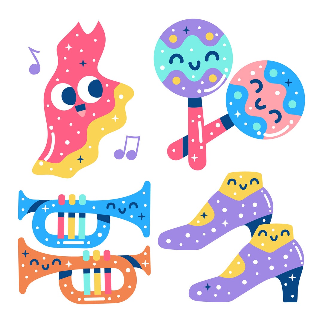 Salsa Dance Stickers SVG Bunlde Glittery Music Dancing Cliparts Set ...