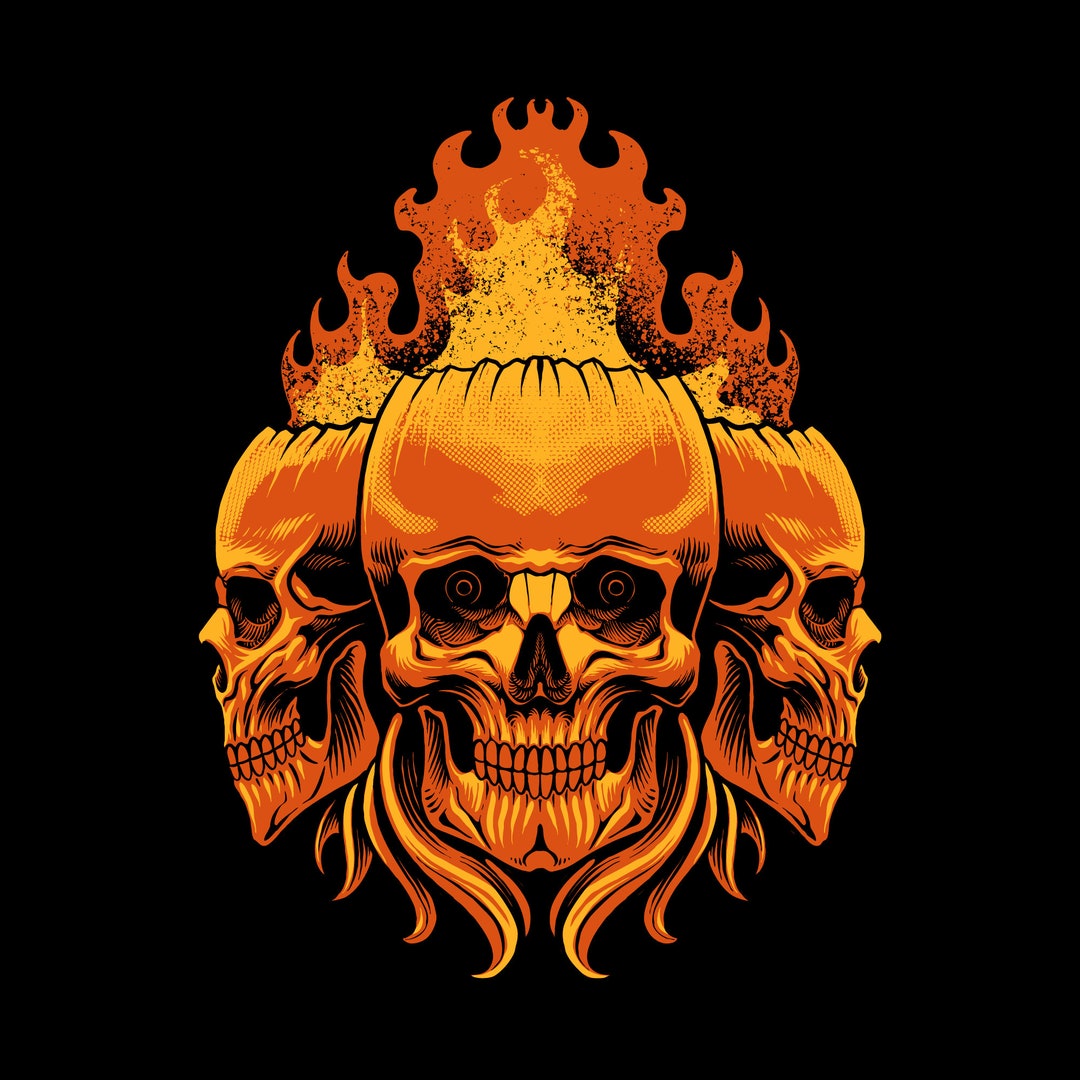 Skull With Flames SVG: Hand Drawn Skeleton Head Clipart (digital ...