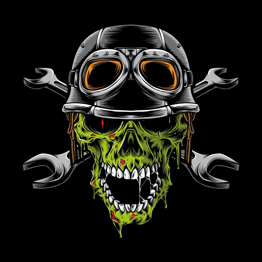 Zombie Biker Skull SVG Dead Head Skeleton With Screws Illustration ...