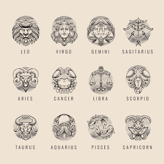 Hand drawn zodiac symbols - Horoscopeaz.com