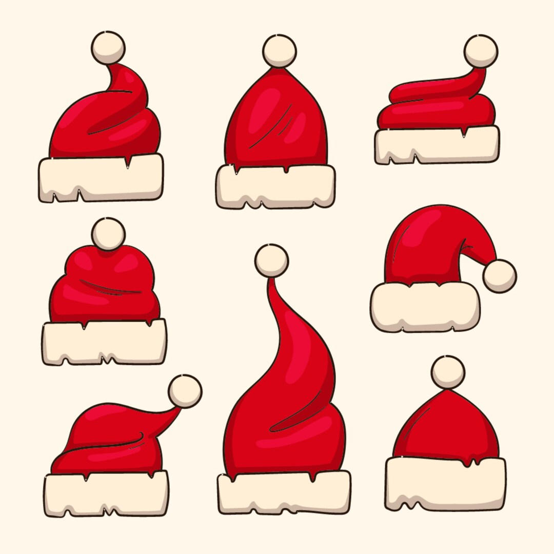 Hand Drawn Christmas Santa Claus Cartoon Hats SVG Bundle New Years Eve ...