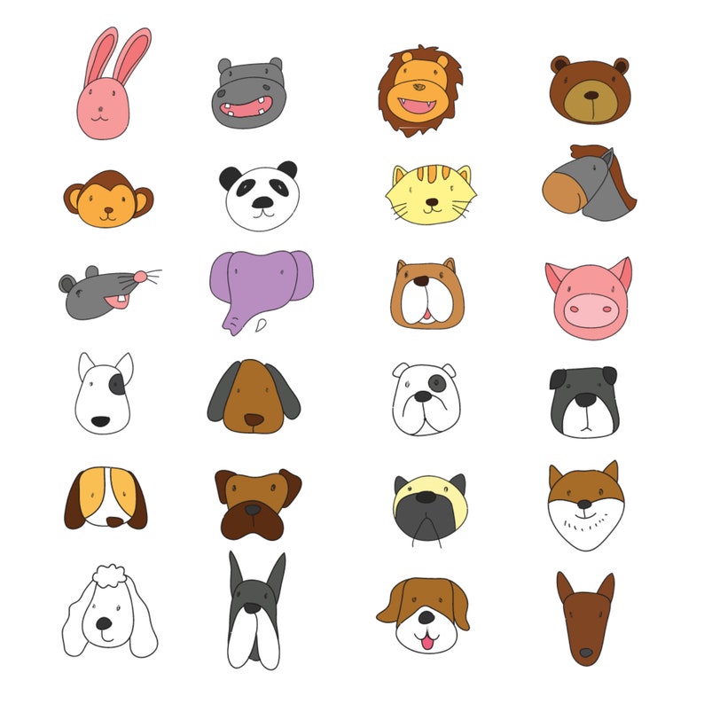 Hand Drawn Cartoon Animal Stickers SVG Bundle Kawaii Creature - Etsy