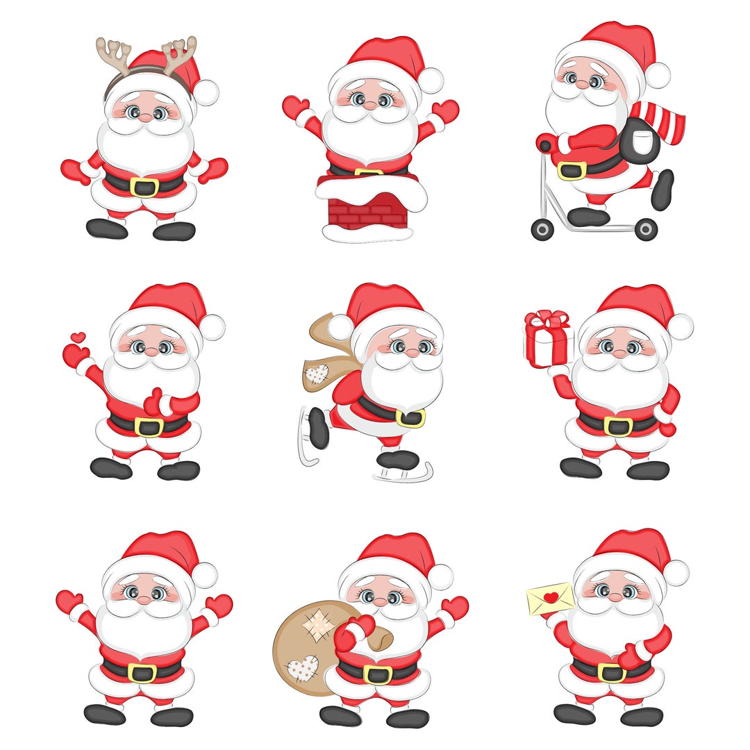 Hand Drawn Cute Santa Claus Cartoon Character SVG Bundle Christmas ...