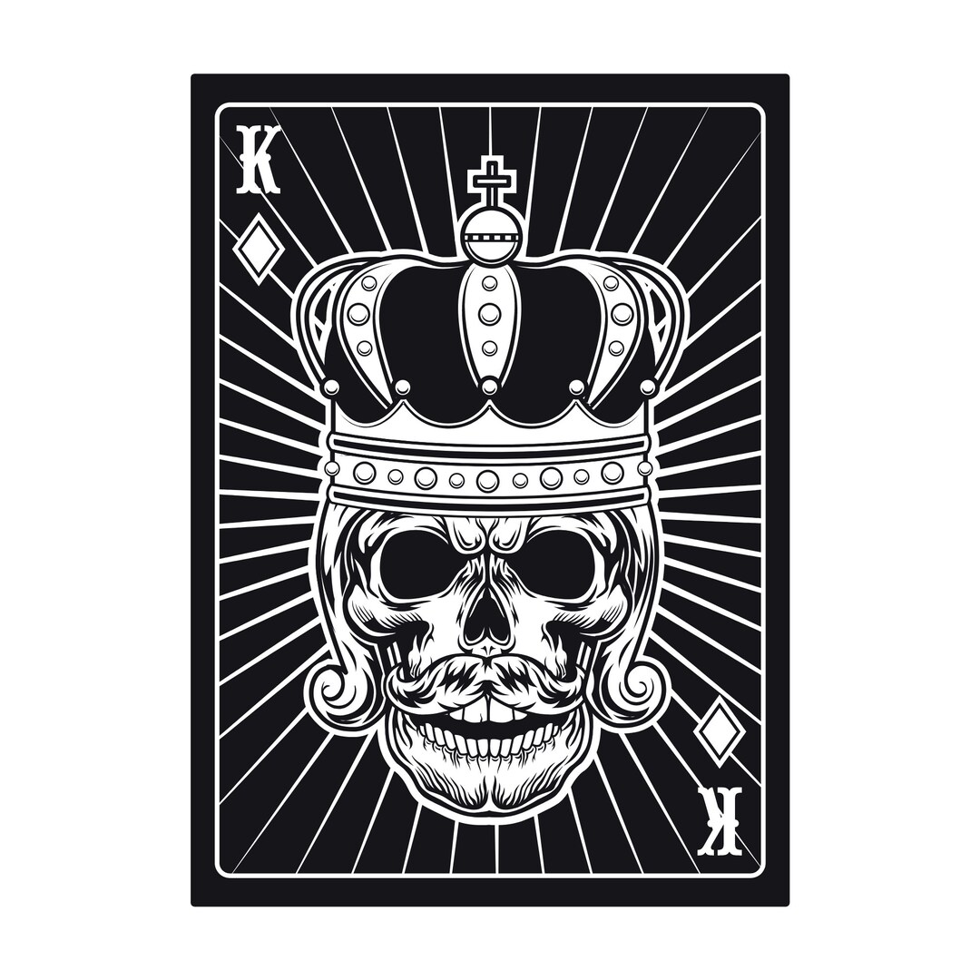 Hand Drawn Skull King Playing Card SVG King Diamond Skeleton Card Deck ...