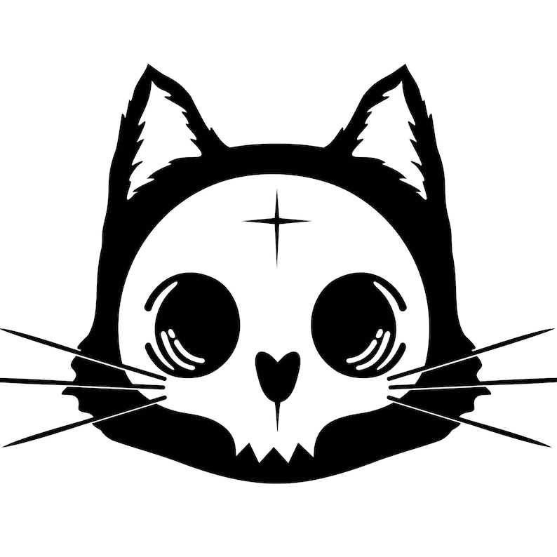 Hand Drawn Cute Cat Skull Head SVG Illustration Kitten Occult - Etsy
