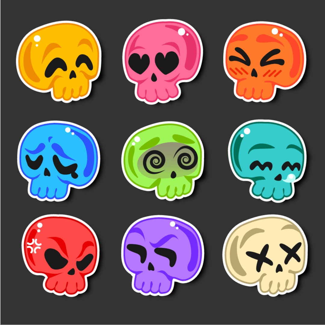 Cute Hand Drawn Mini Skull Doodle Stickers SVG Bundle Tiny Cartoon ...