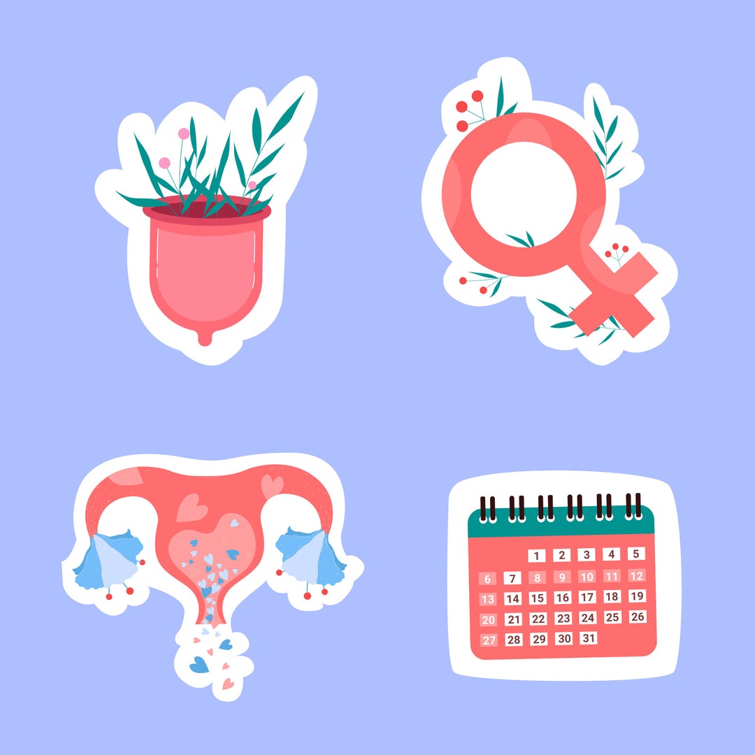 Hand Drawn Feminine Stickers for Menstruation SVG Bundle Menstruation ...