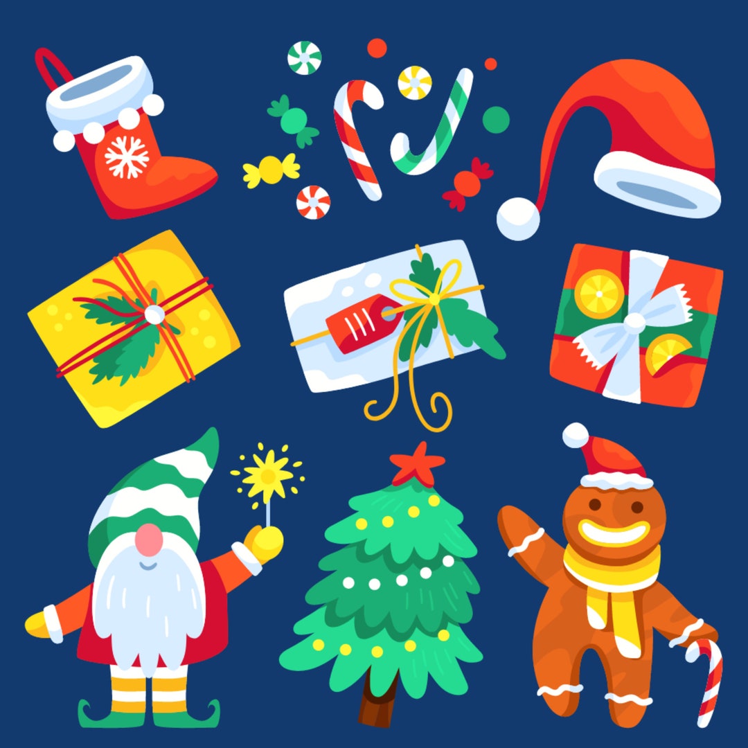 Hand Drawn Christmas Elements Set SVG Bundle New Year's Flat Icons ...