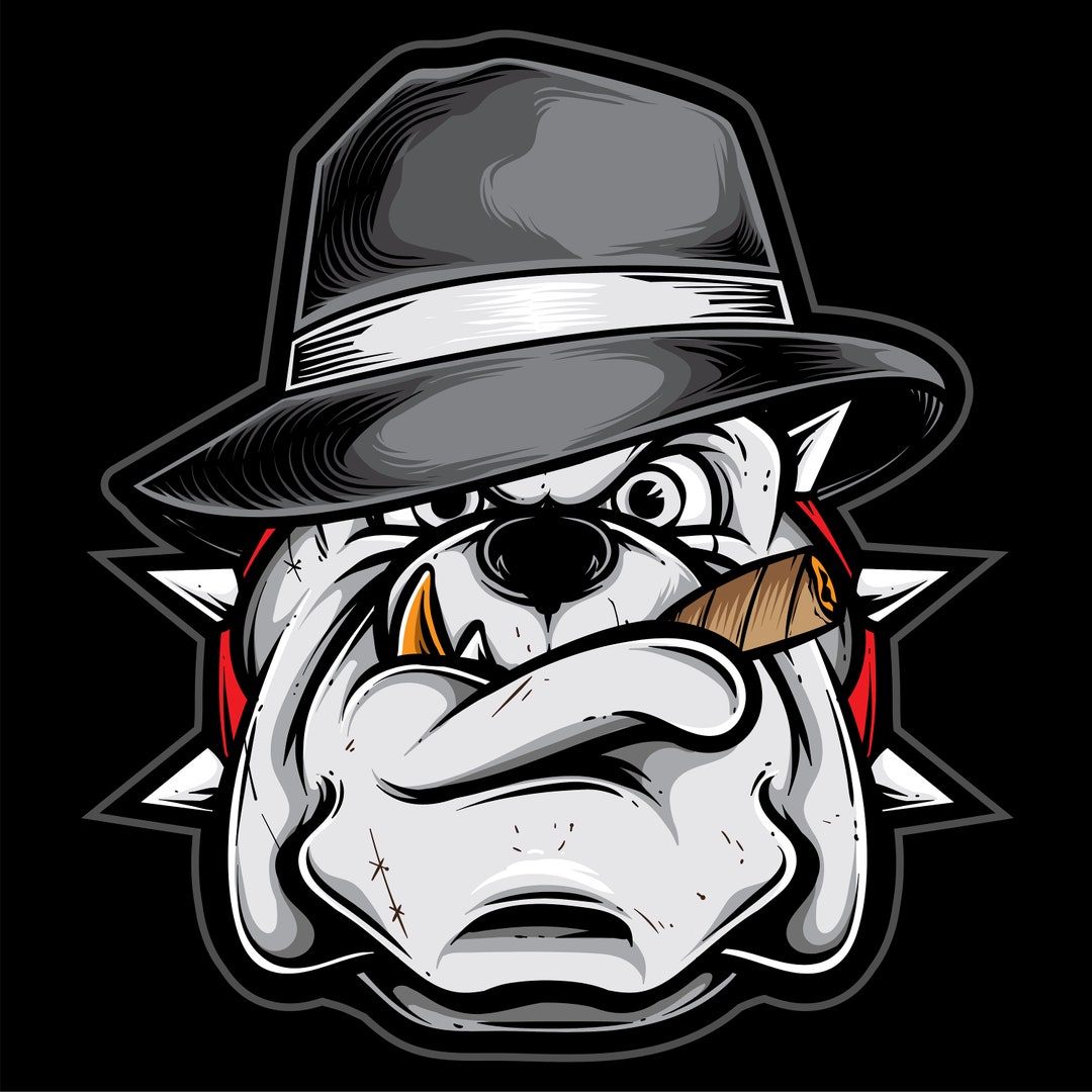 Hand Drawn Gangster Bulldog Smoking Cigar in Fedora Hat SVG Hand Drawn ...