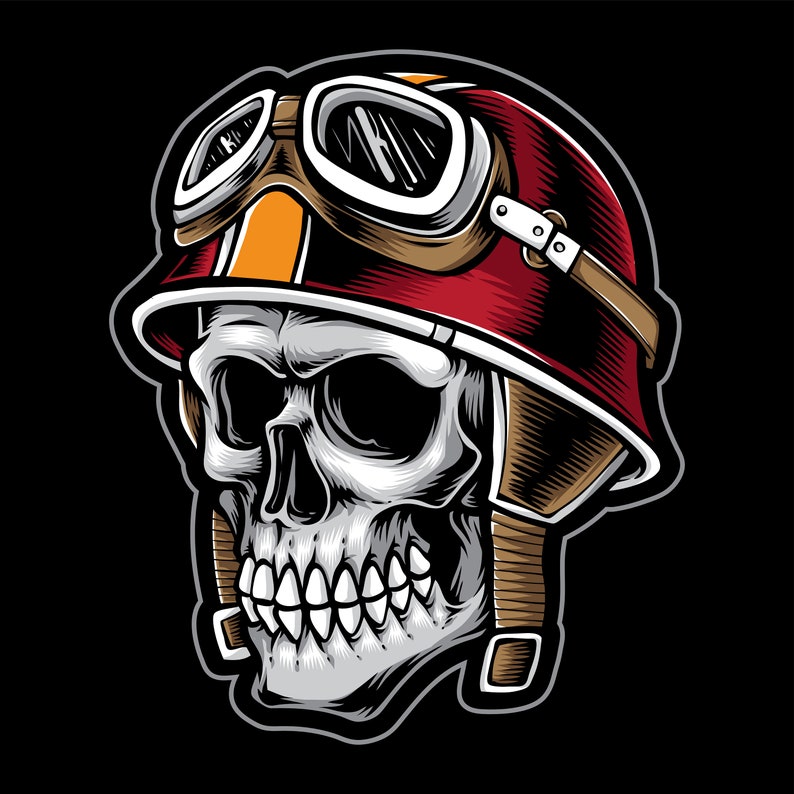 Colorful Pilot Skull in Vintage Helmet With Glasses SVG Hand - Etsy