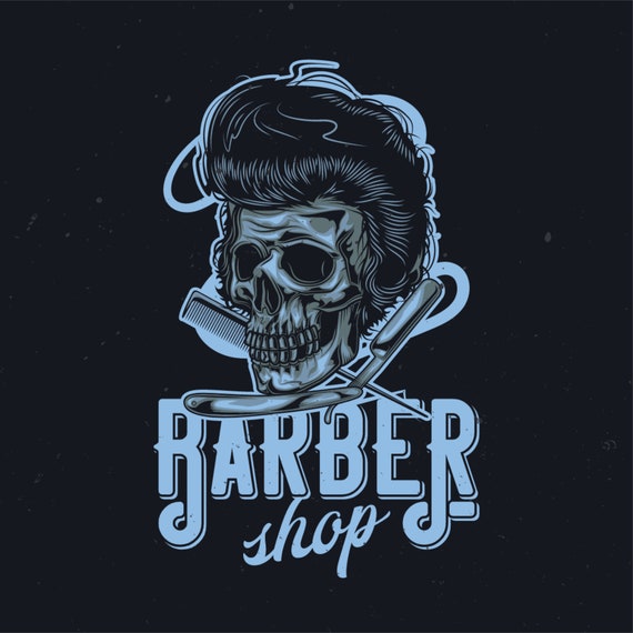 Hand Drawn Barber Shop Skull Logo Concept SVG Razor Comb - Etsy
