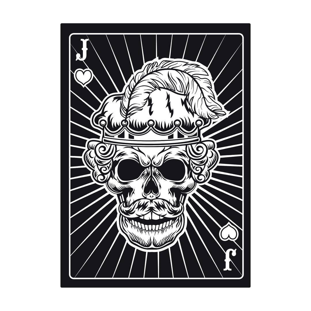 Hand Drawn Skull King Playing Card SVG Jack Heart Skeleton Card Deck ...