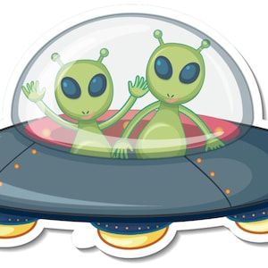 Hand Drawn Cute Alien Monsters Sticker SVG Template Spaceship Funny Ufo ...