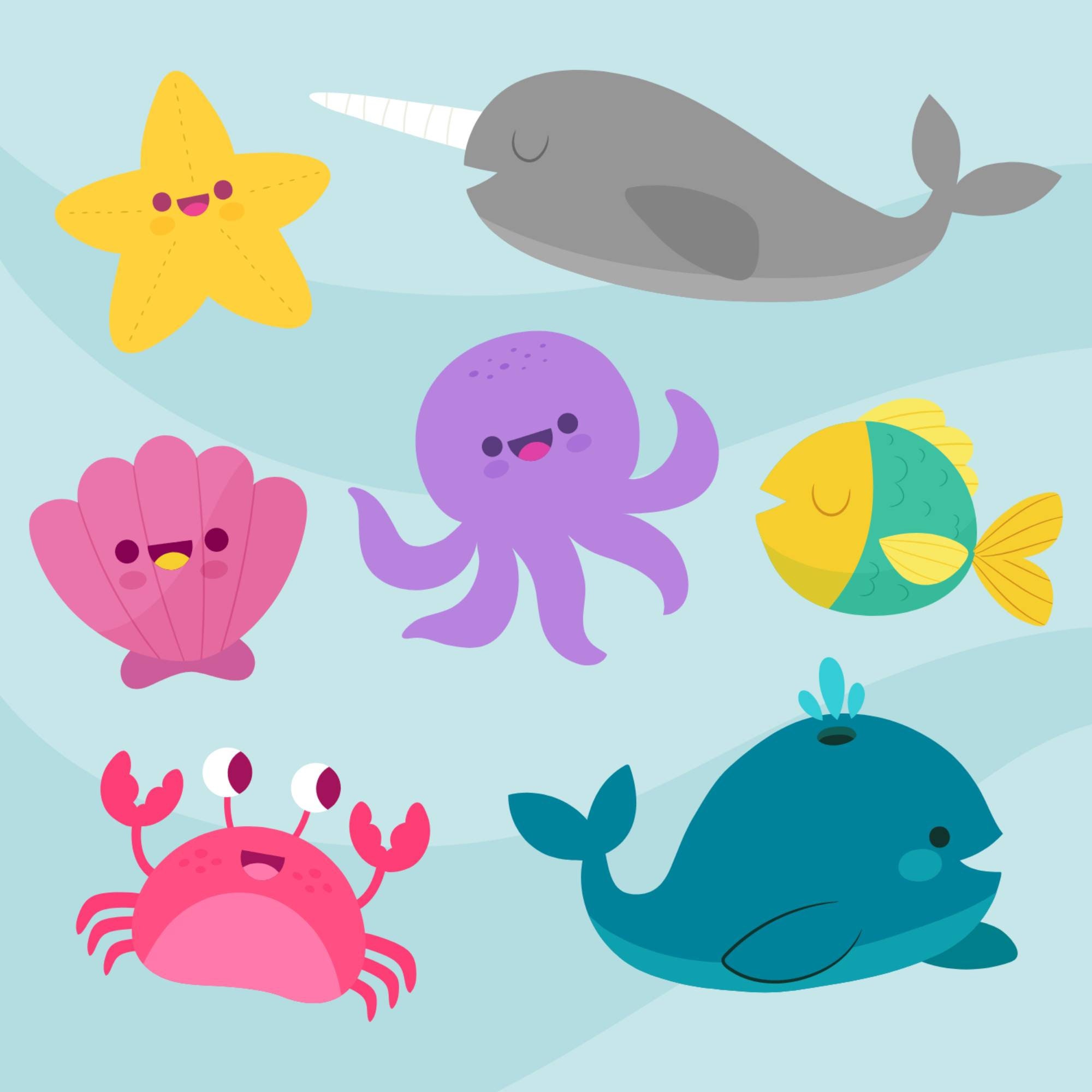 Kawaii Fish SVG Bundle Cute Fish Clip Art Bundle Sea Star - Etsy UK