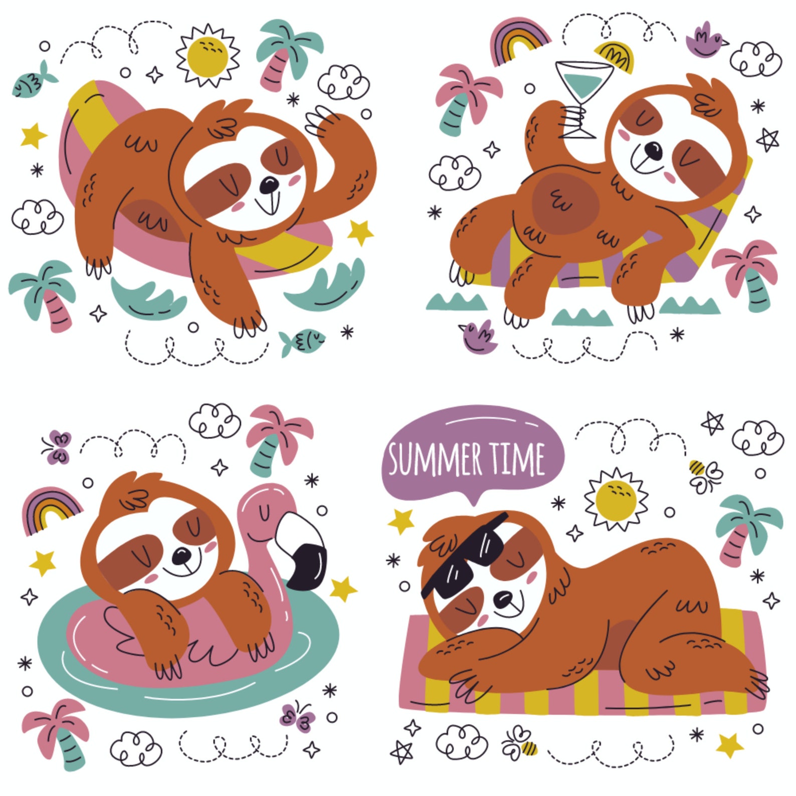 Hand Drawn Lazy Sloth Sticker Pack SVG Bundle Summer Time - Etsy