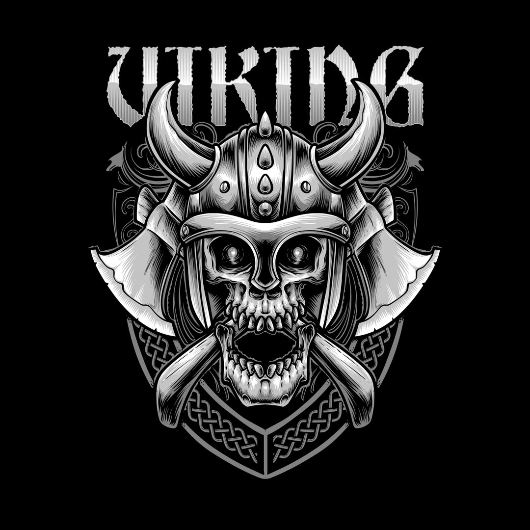 Hand gezeichnet Wikinger Schädel SVG: Halloween Skelett Clipart ...