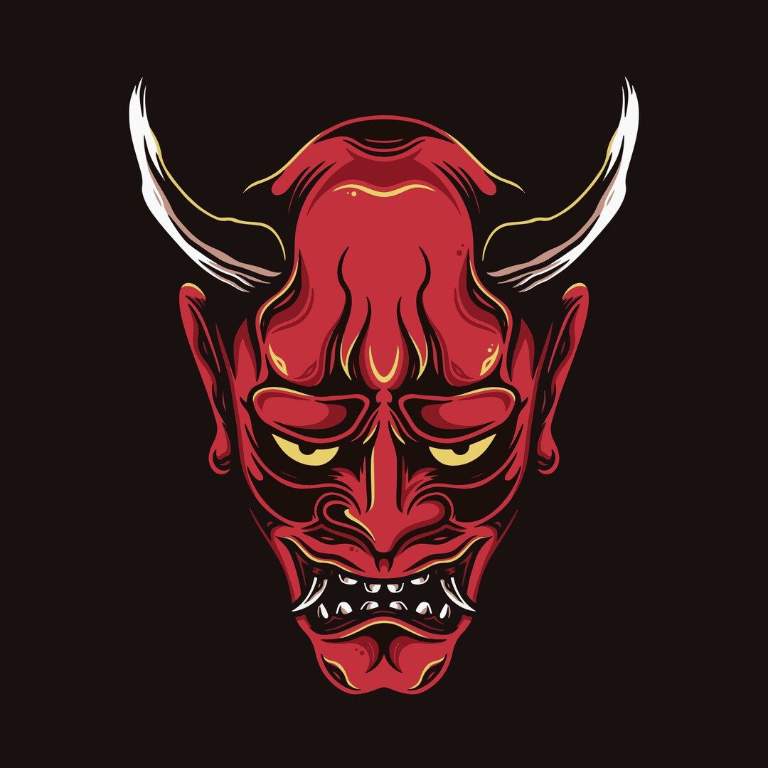 Hand Drawn Japanese Red Devil SVG Digital Illustration Asian Evil ...