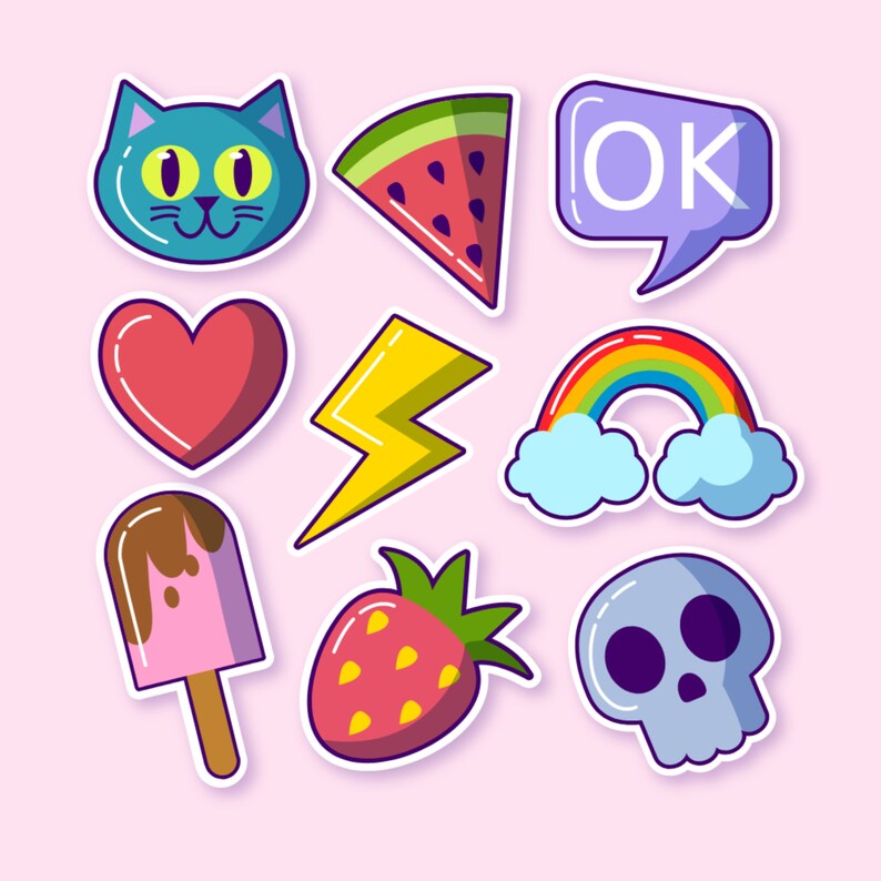 Hand Drawn Doodle Stickers SVG Bundle Heart Watermelon Skull - Etsy