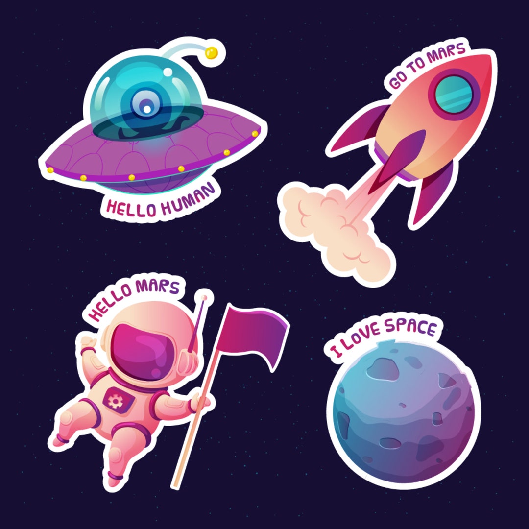 Space Rocket Stickers SVG Bundle: Galaxy, Planets, Cosmos (digital ...