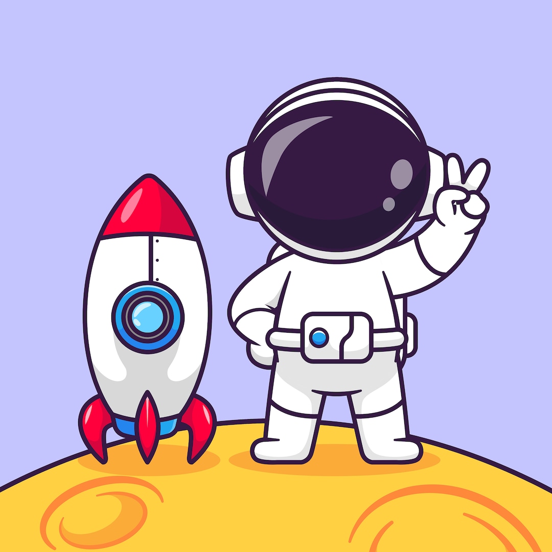 Hand Drawn Astronaut Showing Victory Symbol SVG With Rocket on the Moon ...