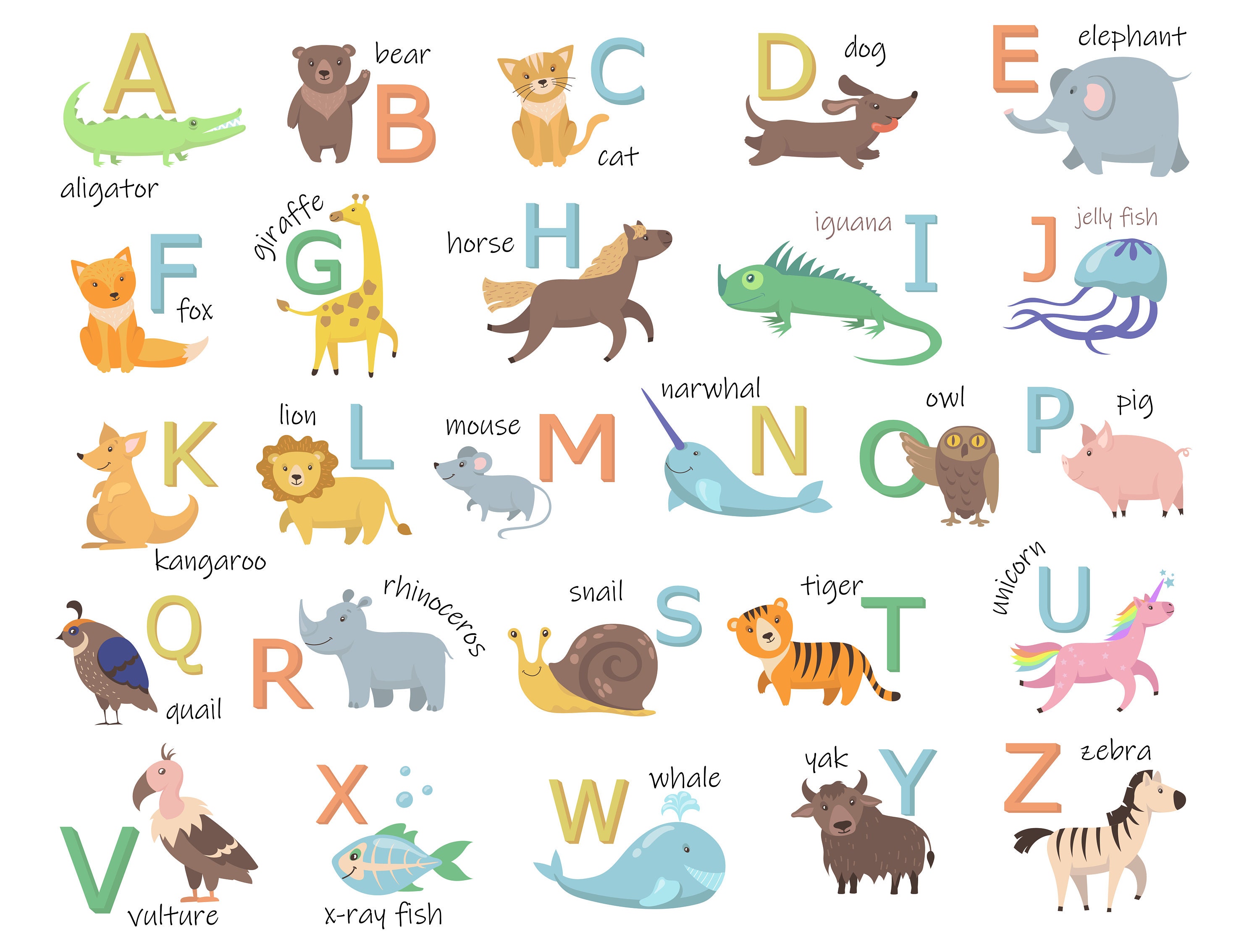 Hand Drawn Back to School Animal Alphabet Print SVG Bundle - Etsy