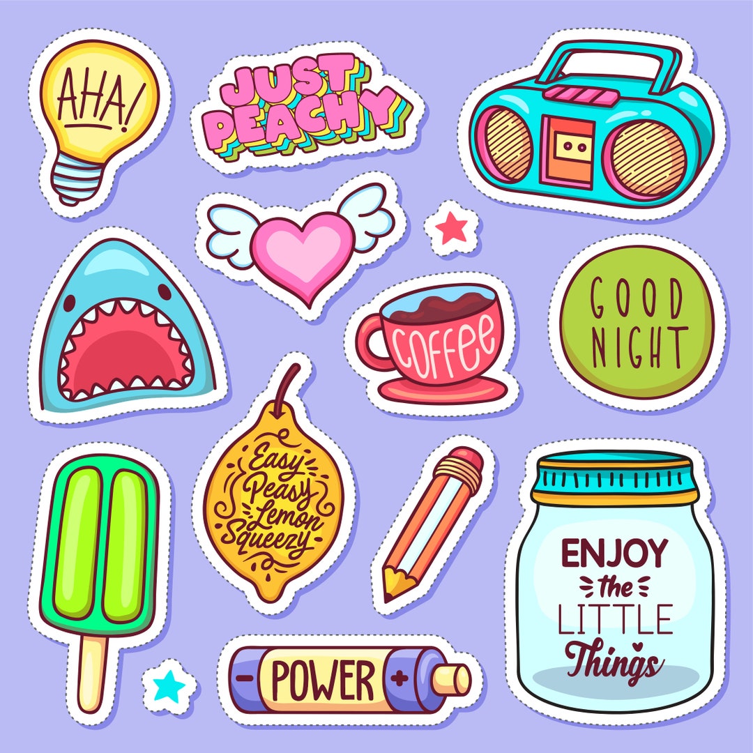 Hand Drawn Everyday Life Sticker Doodle Pack SVG Bundle Shark Heart Ice ...