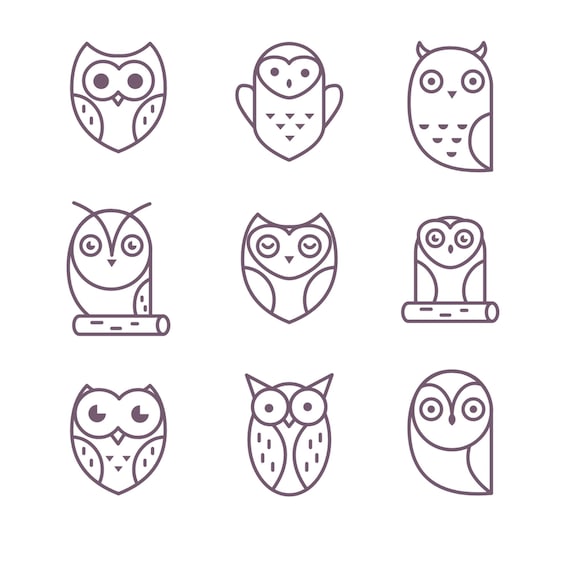 Hand Drawn Owl Illustration SVG Bundle Owl Minimalist Logo Set - Etsy