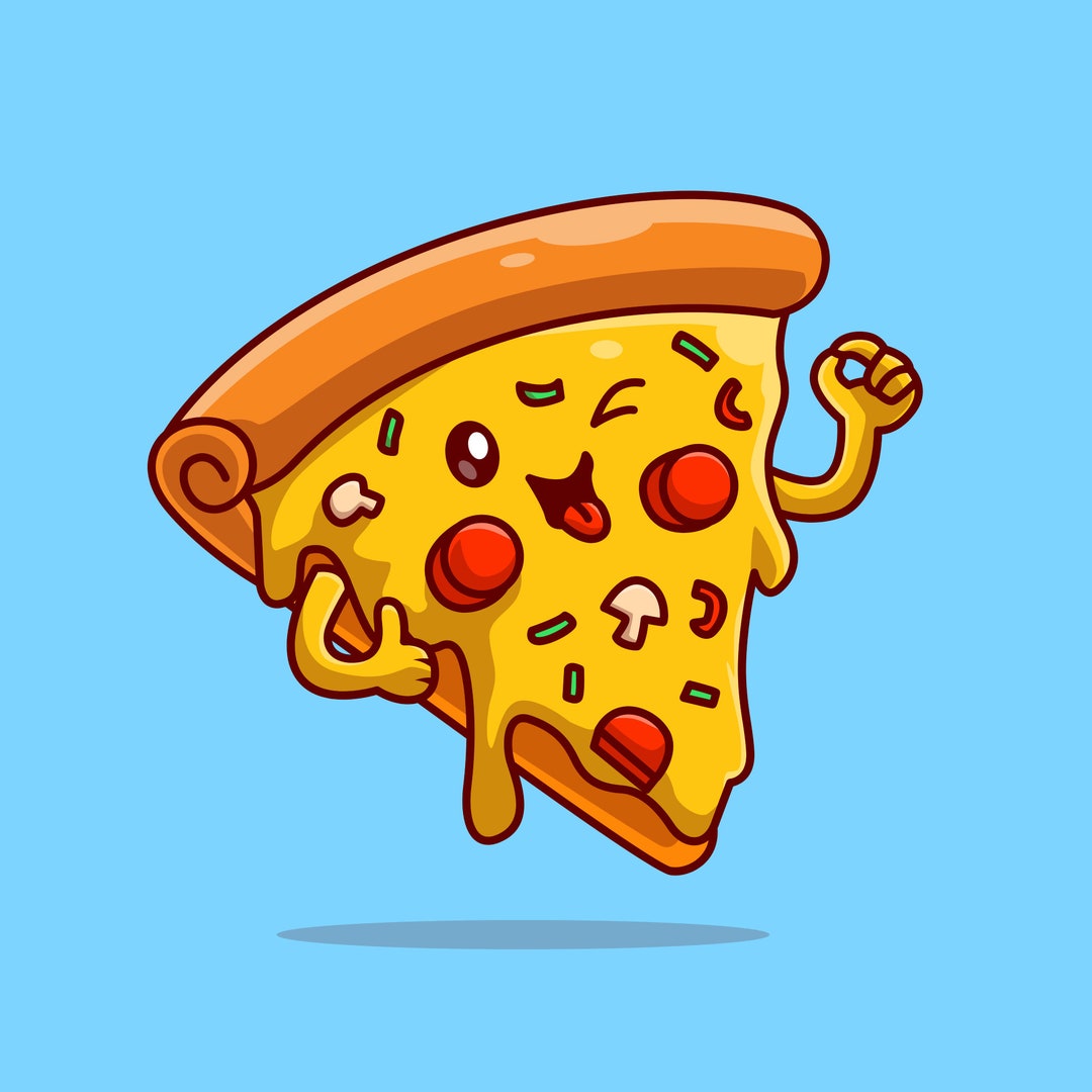 Hand Drawn Slice of Italian Cartoon Pizza Illustration SVG Blue ...