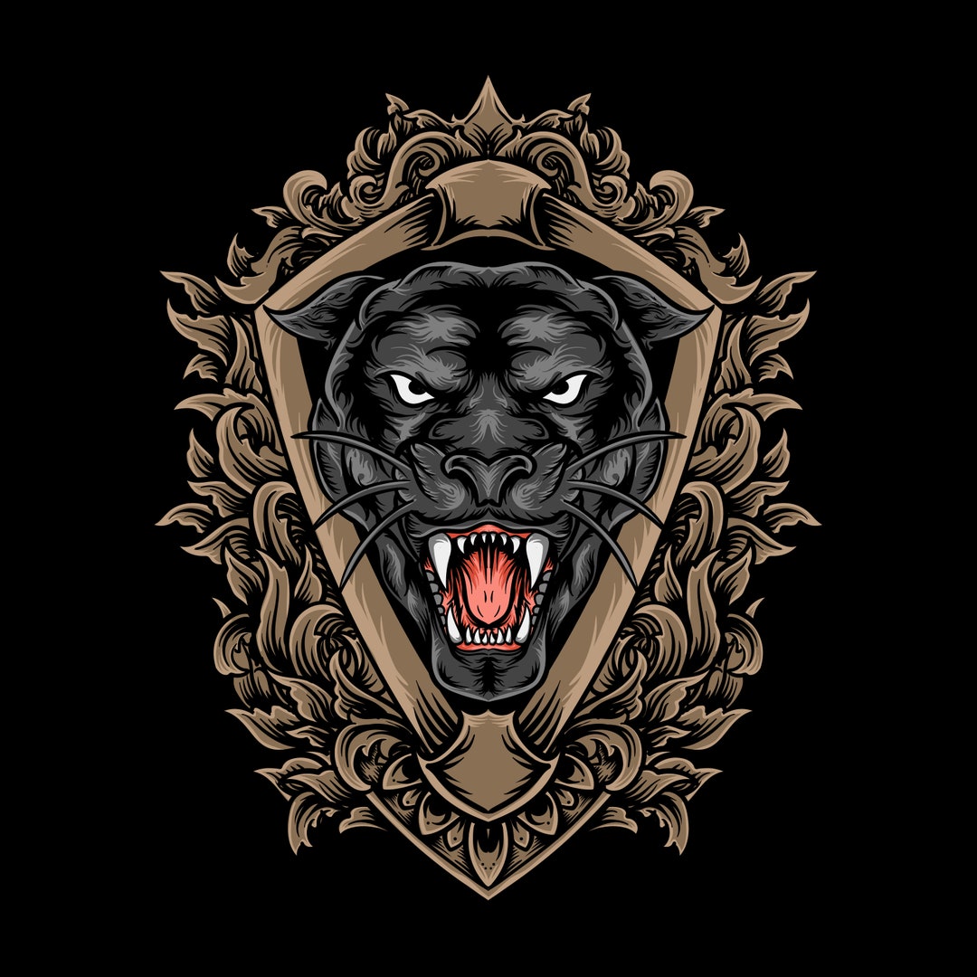 Hand Drawn Black Panther Head SVG Digital Illustration Angry Puma ...
