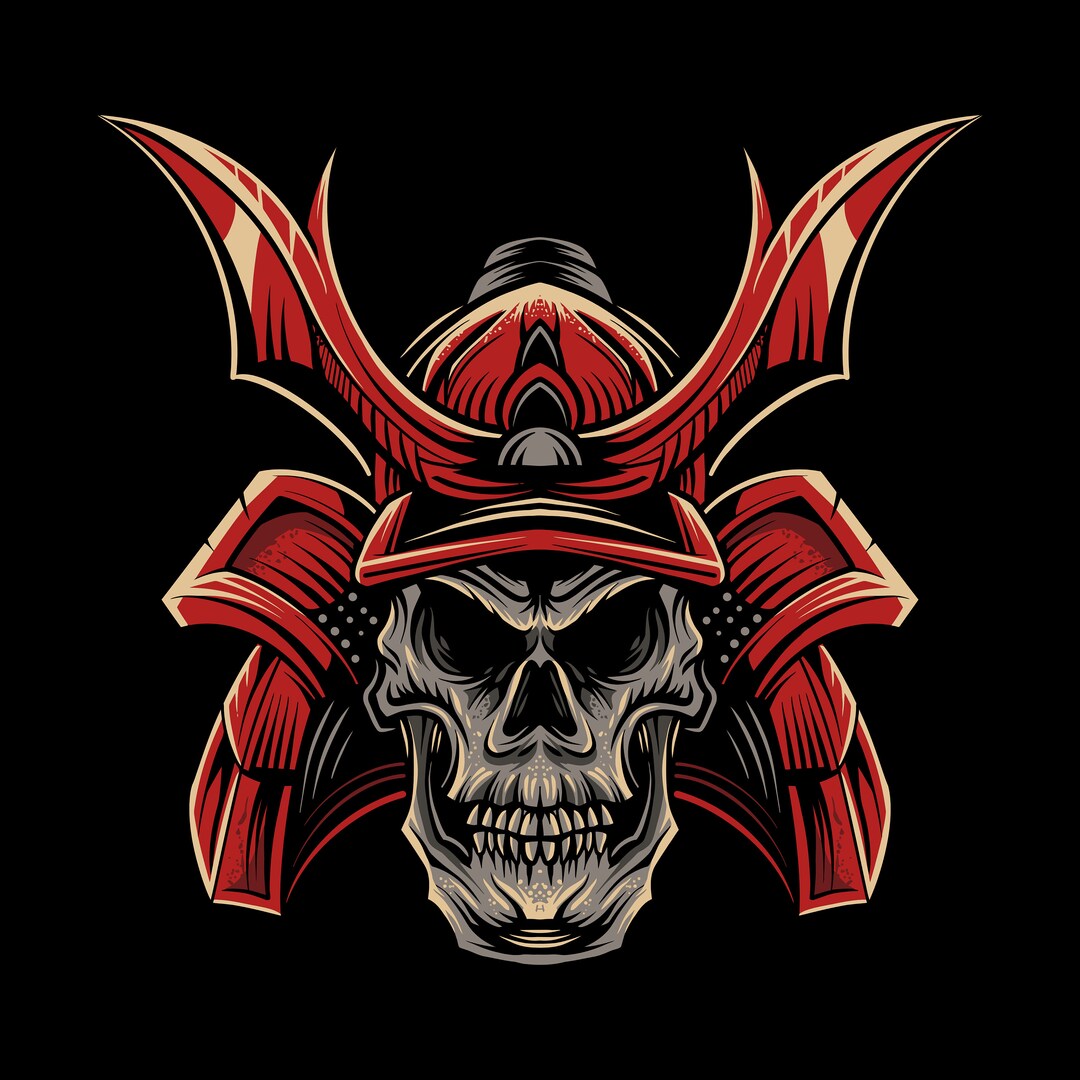 Hand Drawn Samurai Skull Face SVG Japanese Skeleton Head Digital ...