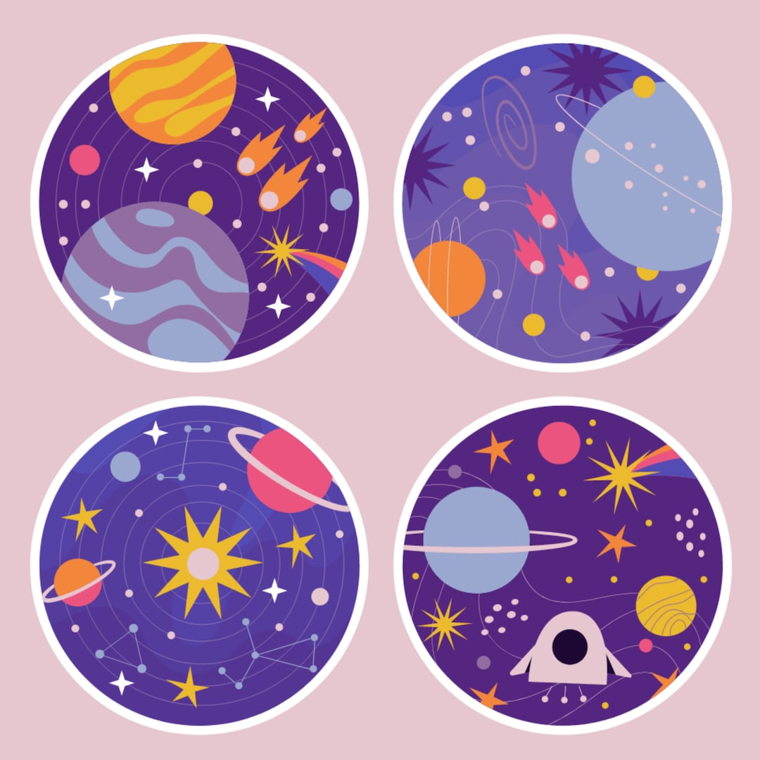 Cute Hand Drawn Space Stickers SVG Bundle Minimalist Illustrations Set ...
