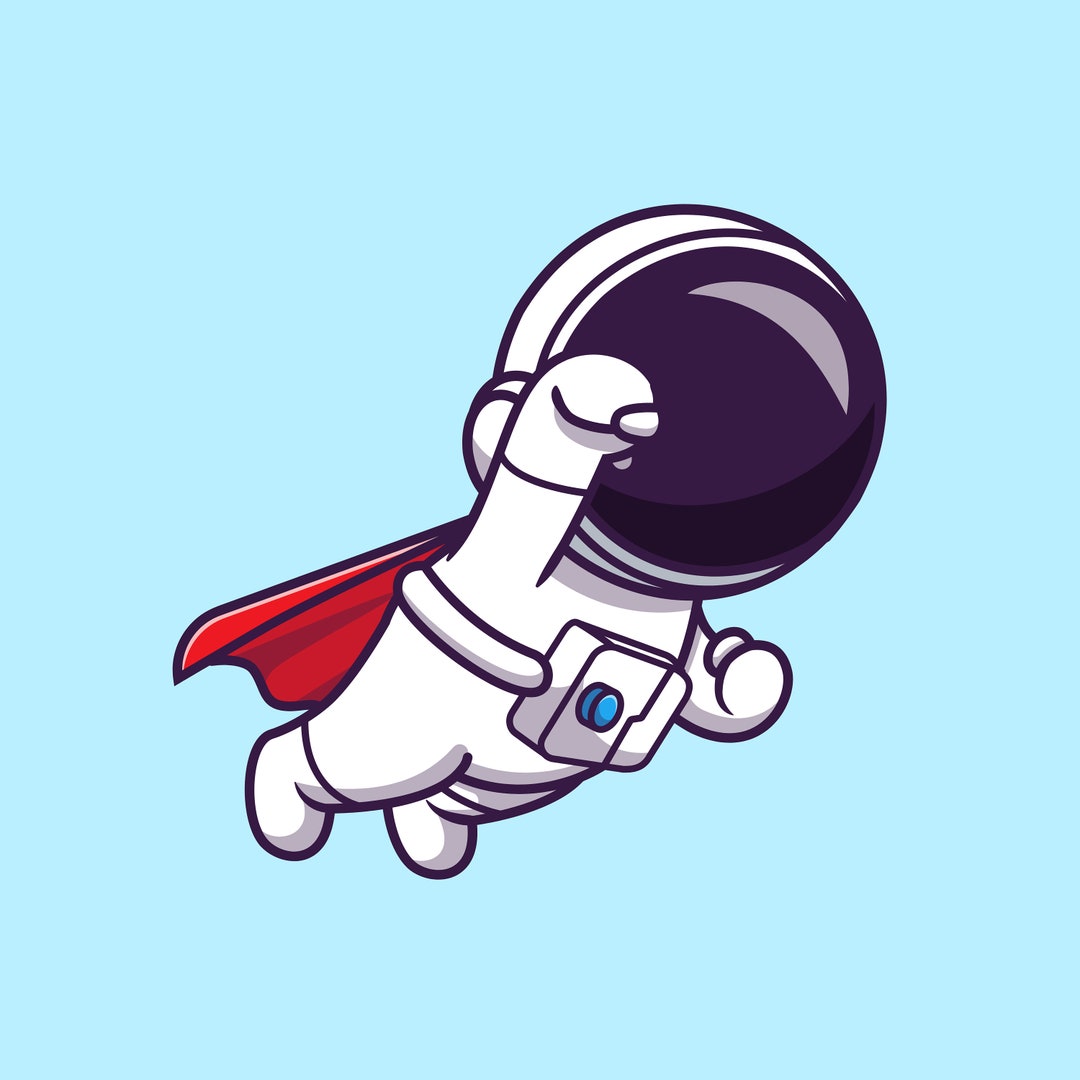 Hand Drawn Cartoon Astronaut SVG Flying Spaceman in Superman's Gown ...
