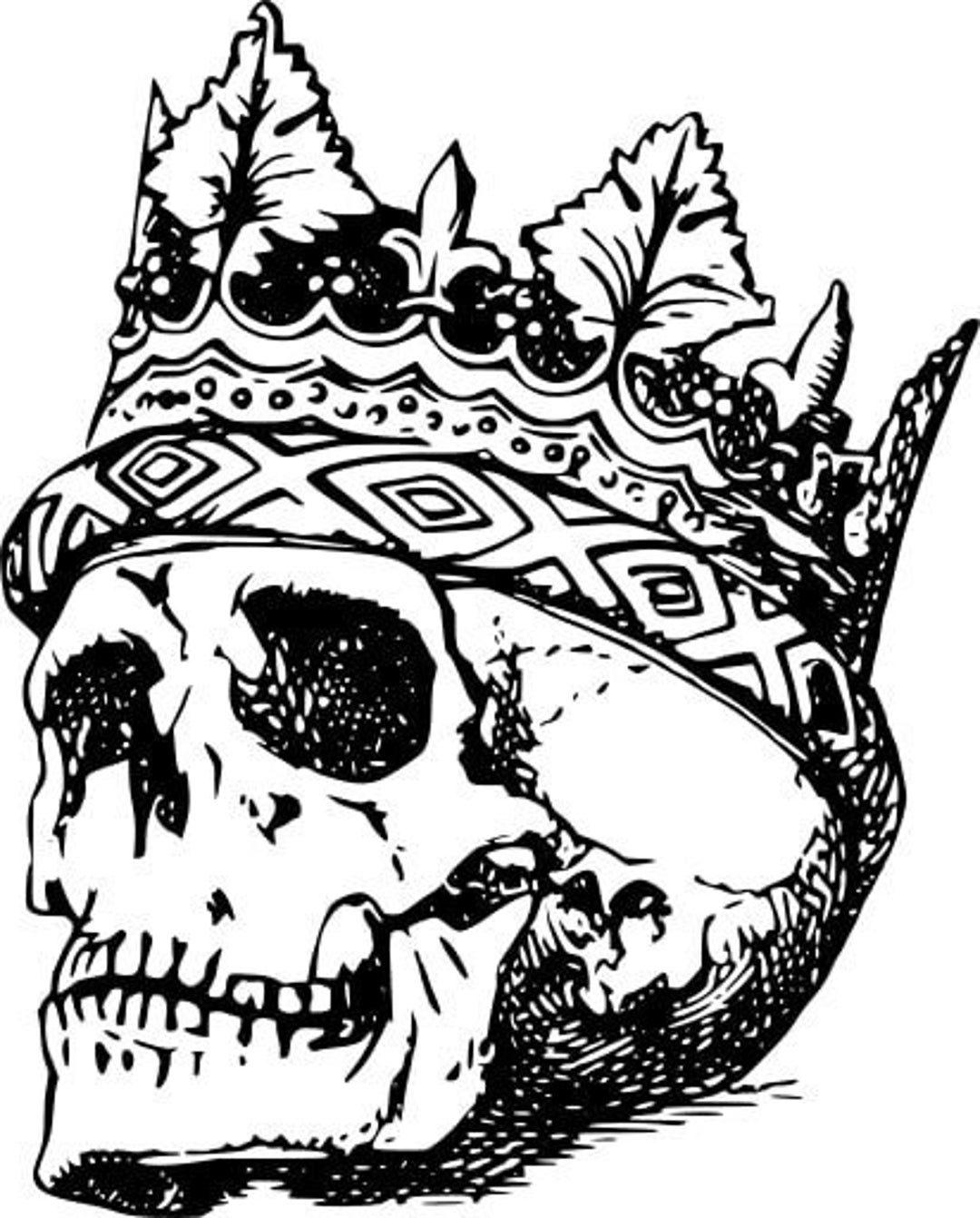 Hand Drawn Skull In Crown Svg Illustration Skeleton King Clipart