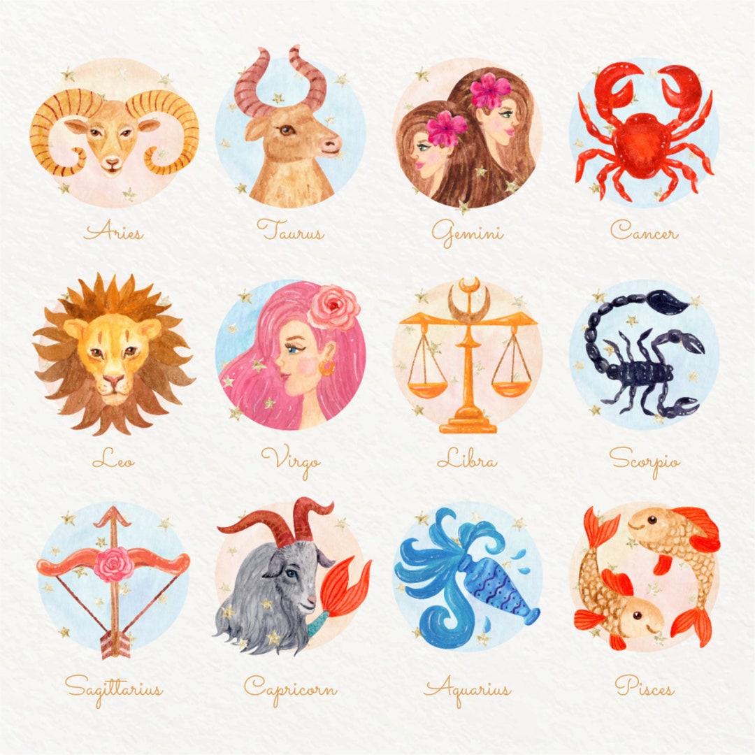 Hand Drawn Zodiac Signs Illustration SVG Bundle Horoscope Logo Pack ...