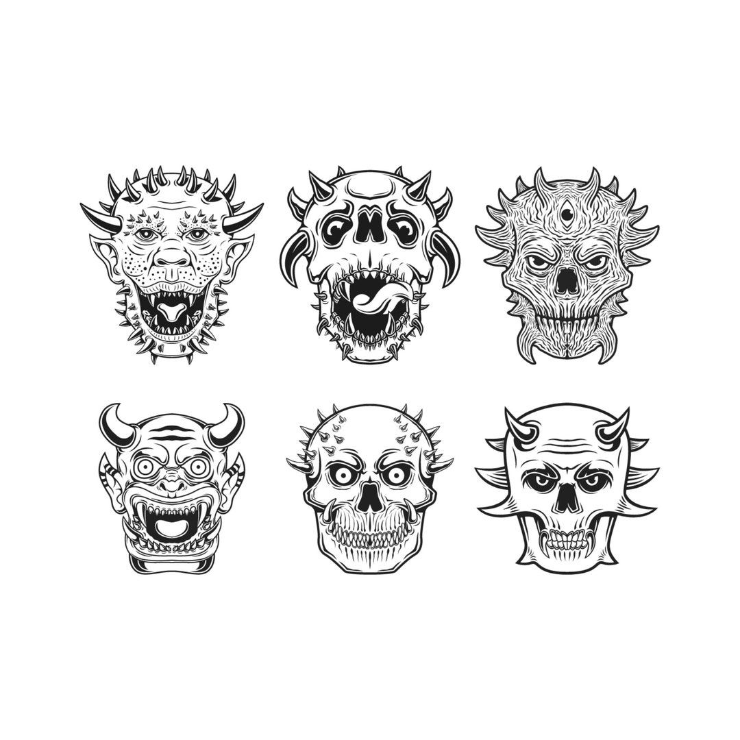 Scary Monster Skulls With Horns SVG Bundle Halloween Skeleton Devil ...