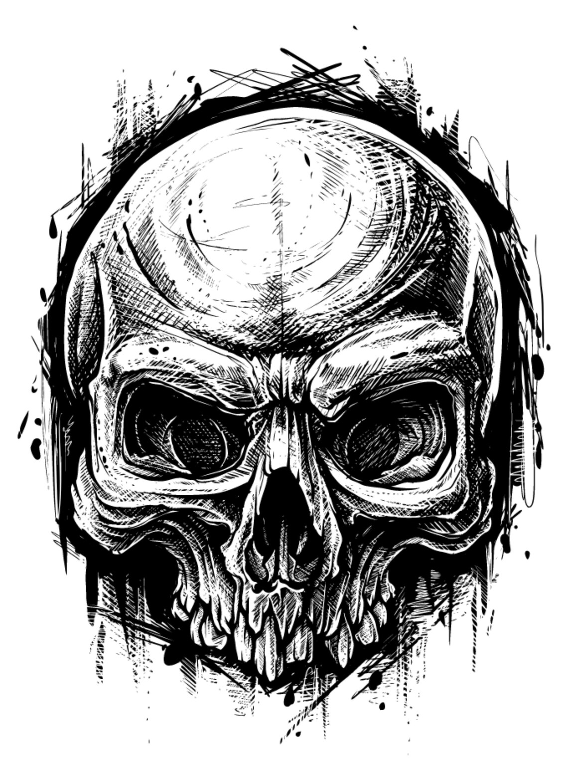 Hand Drawn Skull Line Art Design SVG Illustration Skeleton - Etsy