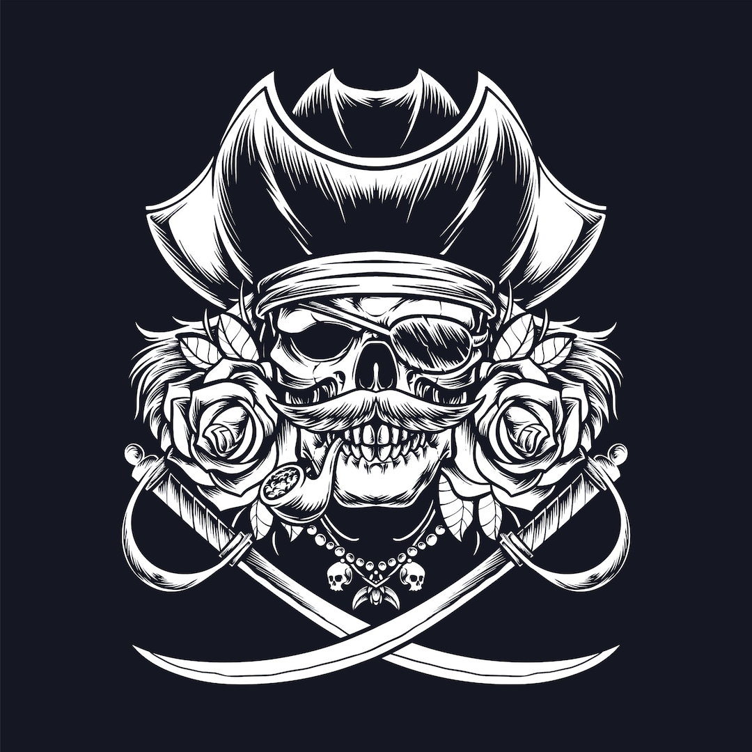 Hand Drawn Pirate Captain Skull With Swords Illustration SVG Rider ...