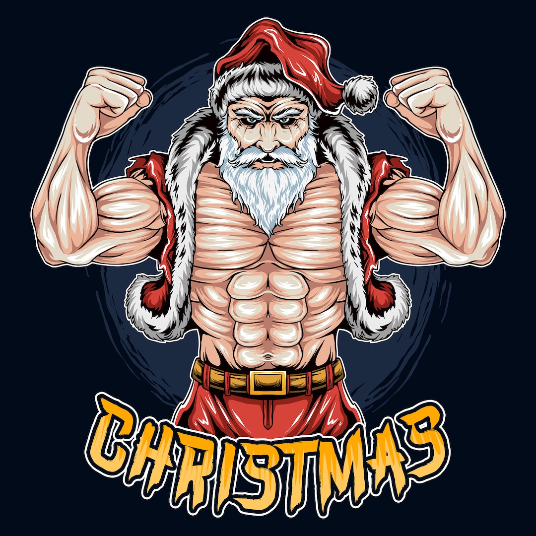 Hand Drawn Funny Bodybuilder Santa Claus SVG Muscle Gym New Year ...