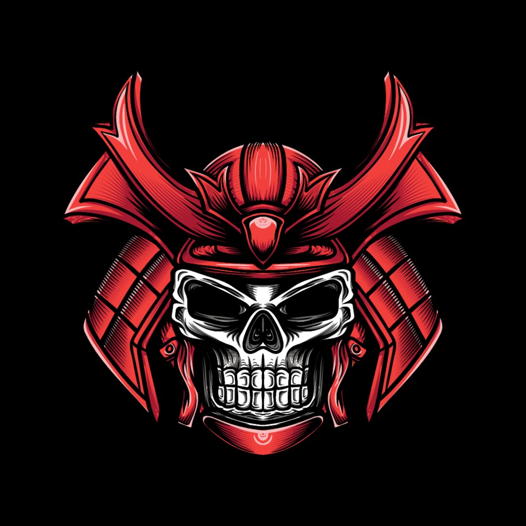 Hand Drawn Samurai Skull Face SVG Japanese Skeleton Head Clipart Scary ...