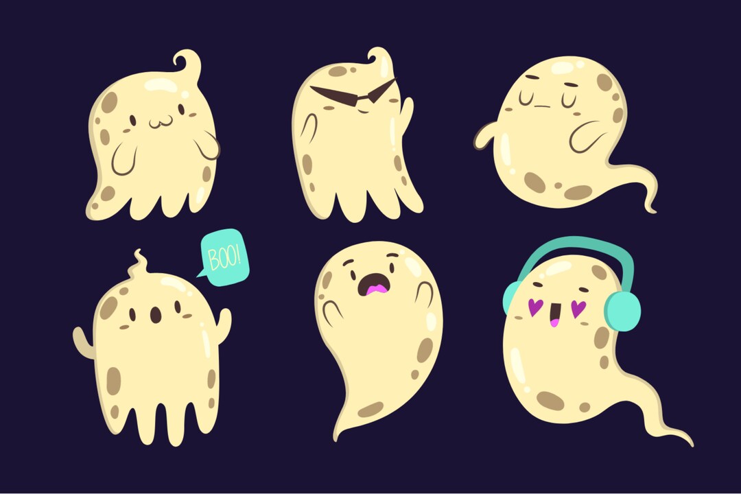 Hand Drawn Halloween Cute Ghosts SVG Bundle Scarry Cliparts Set Kawaii ...