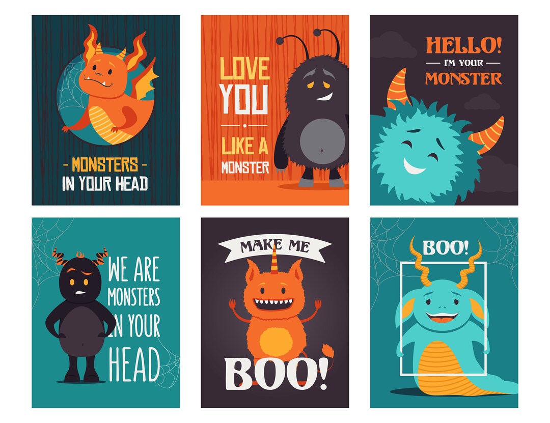 Hand Drawn Halloween Monsters Poster Illustration SVG Bundle Creative ...