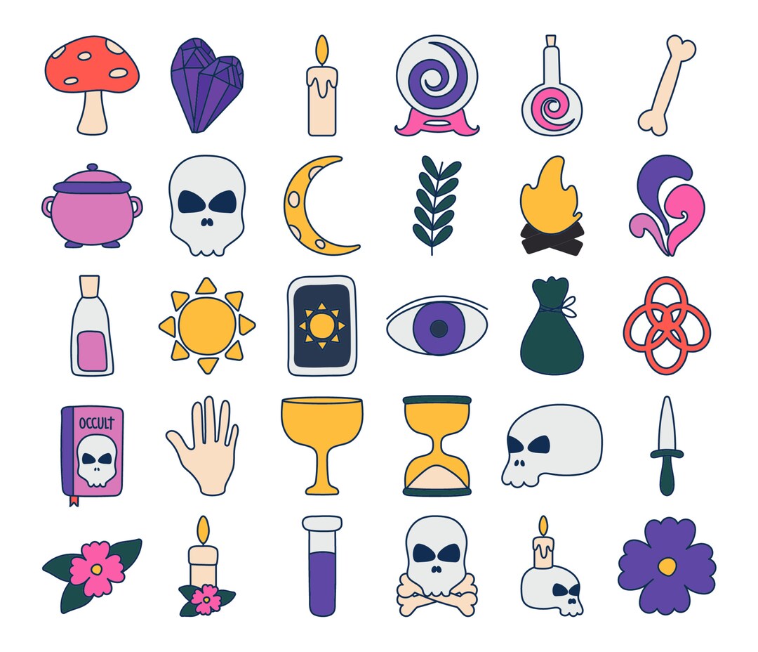 Hand Drawn Tarot Icons SVG Bundle Printable Magical Occult Set Love ...