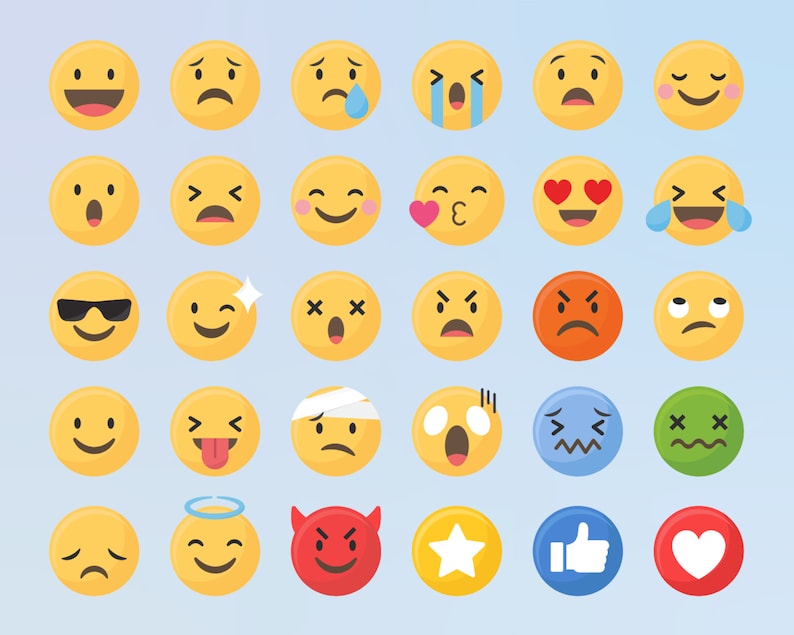 Hand Drawn Social Media Emojis SVG Bundle: Clipart Icons (digital ...