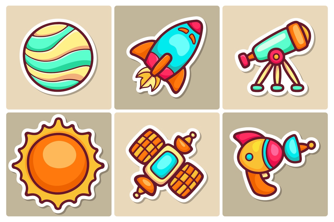 Hand Drawn Space Doodle Sticker SVG Bundle Sun Rocket - Etsy