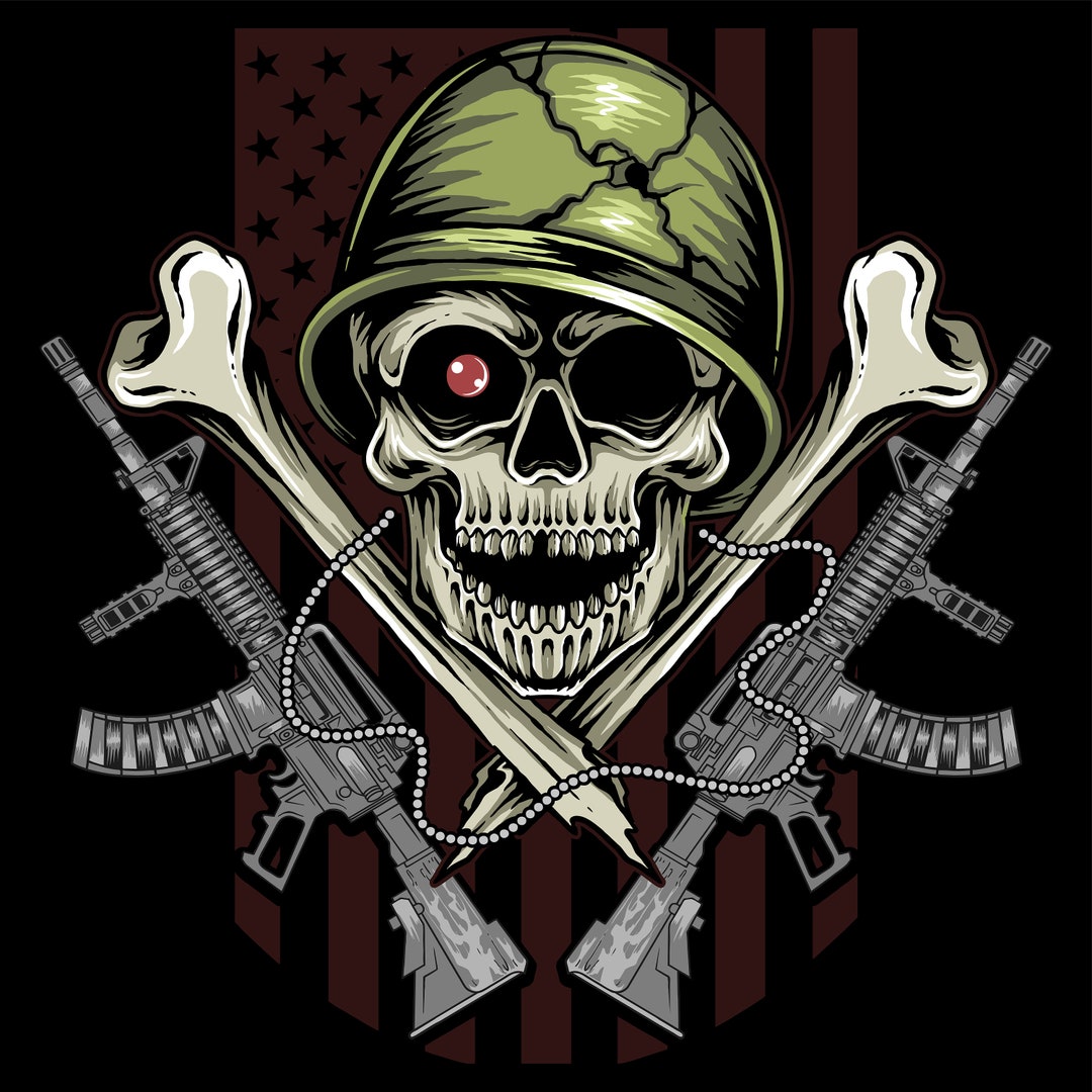 Hand Drawn Army Veteran Skull SVG Military Skeleton Head With Guns ...