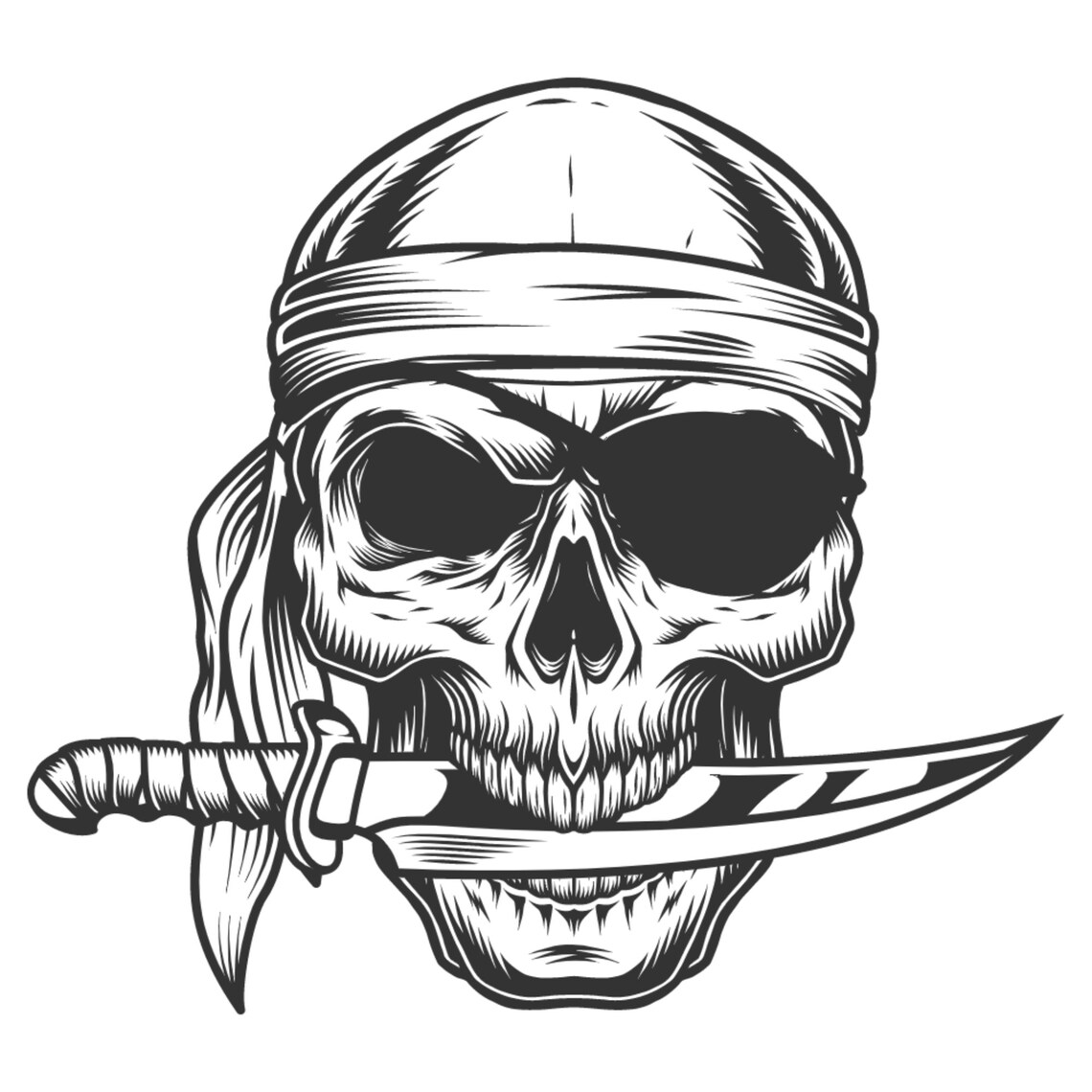 Vintage Pirate Skull With Knife SVG Monochrome Skeleton - Etsy