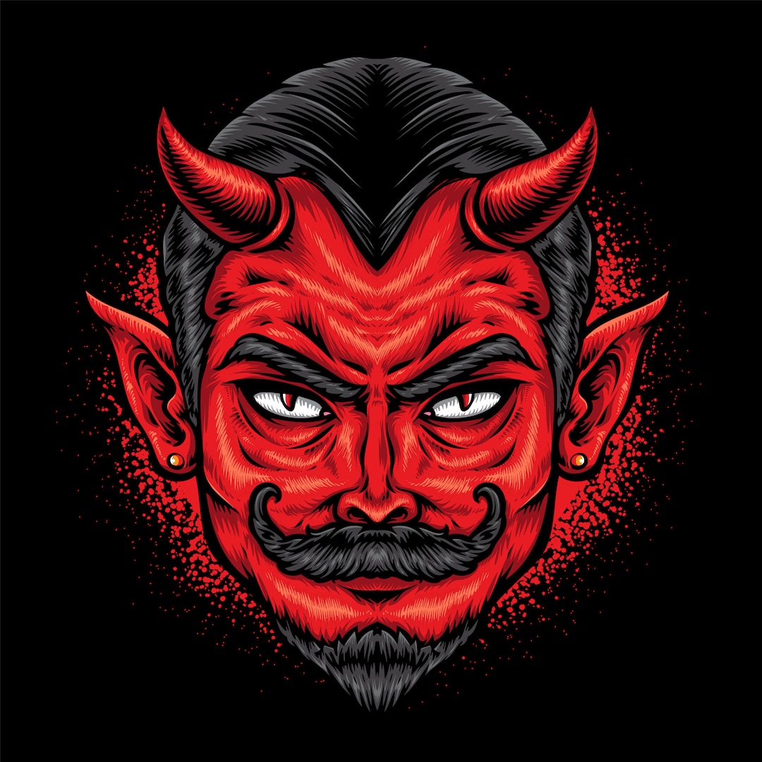 Hand Drawn Red Devil With Moustache Horns and Earrings SVG - Etsy