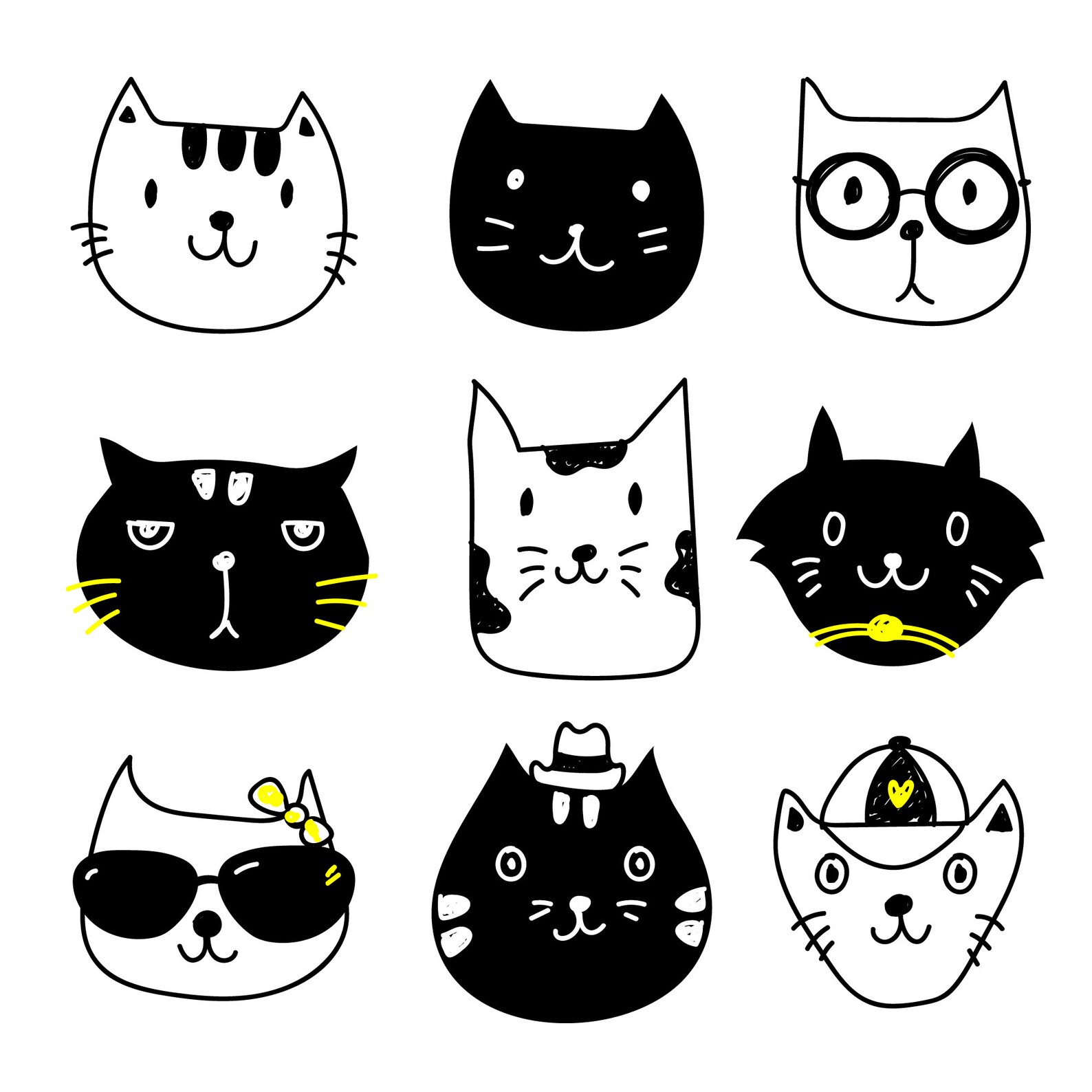 Hand Drawn Cat Heads SVG Set Mega Bundle Cats Vector Files Png - Etsy